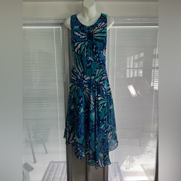 Evan Picone | Dresses | Evan Picone Blue Butterfly Asymmetrical Dress ...